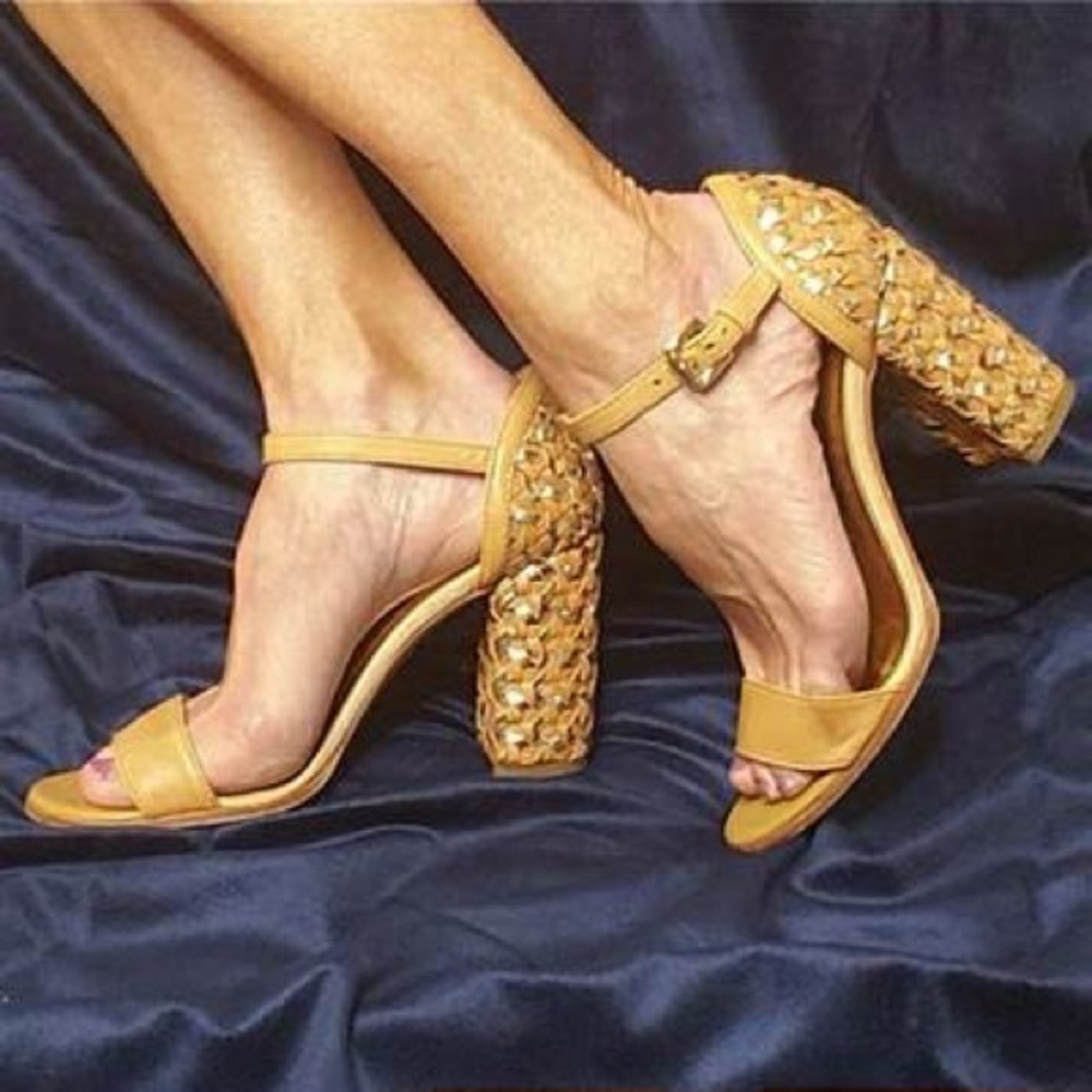 Coach "Terri" Woven Block Heel Sandals - Gem